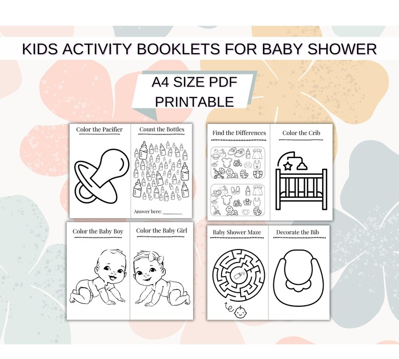 Printable Kids Activity Booklet/kids Baby Shower Activity Booklet/games ...