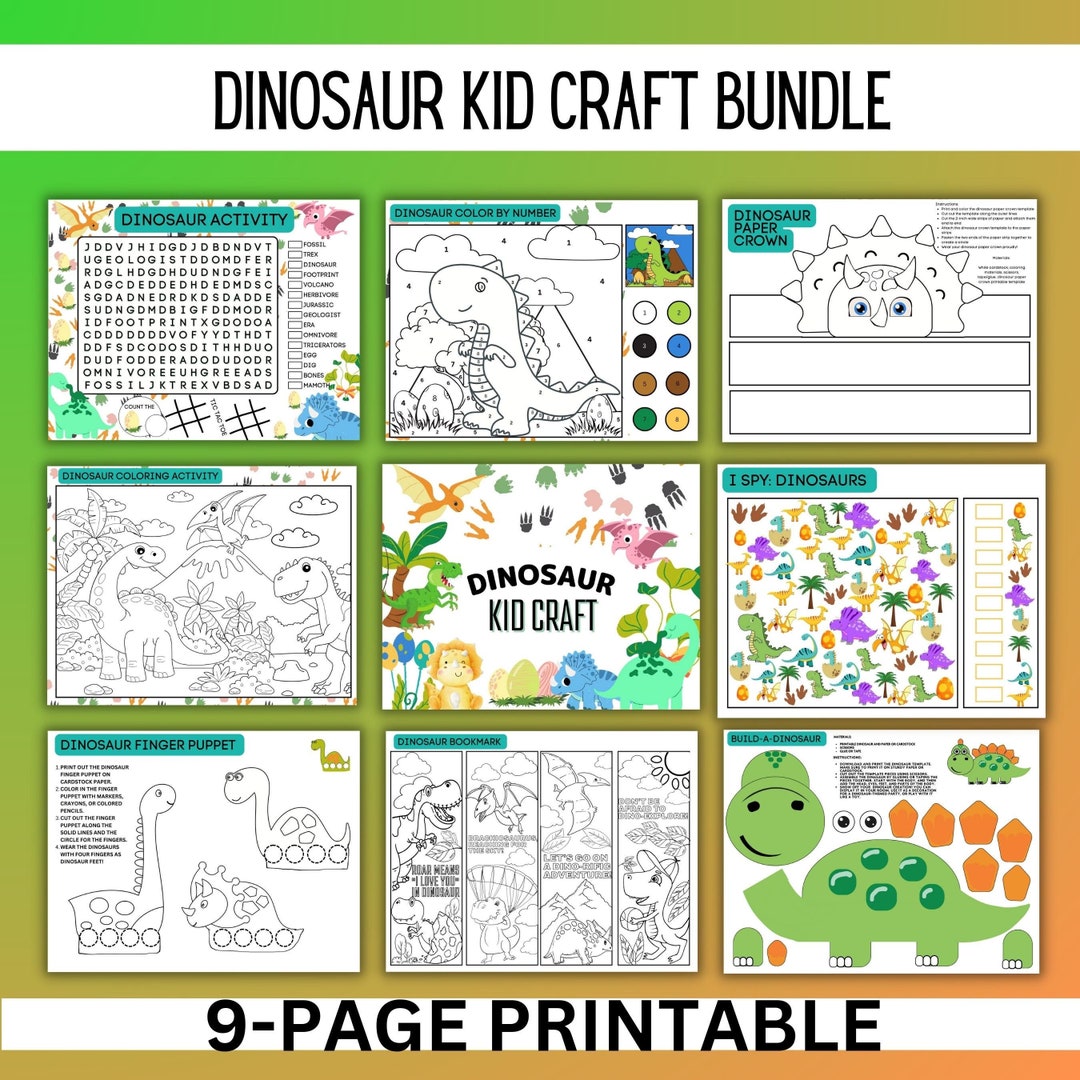 Dinosaur Kid's Craft Activity Bundle/printable Pdf/9-page - Etsy