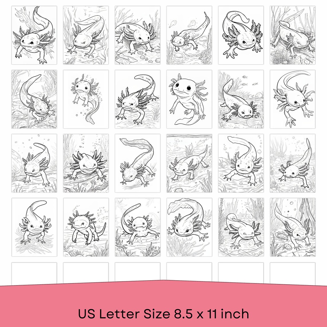 Printable Axolotl Coloring Book Pages/fresh Water Amphibian Coloring ...