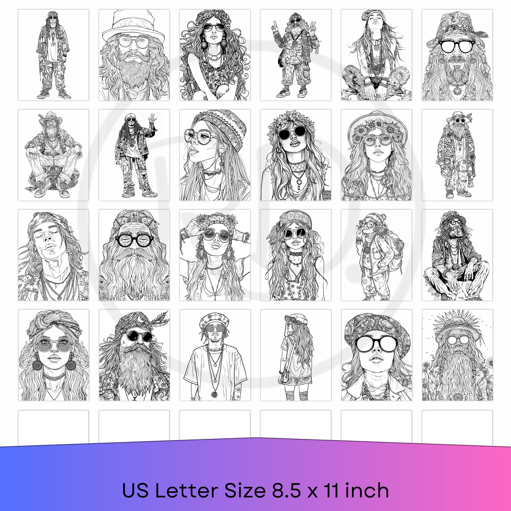 Printable Hippie Coloring Book Pages/25 Pages/adult Hippie Coloring ...