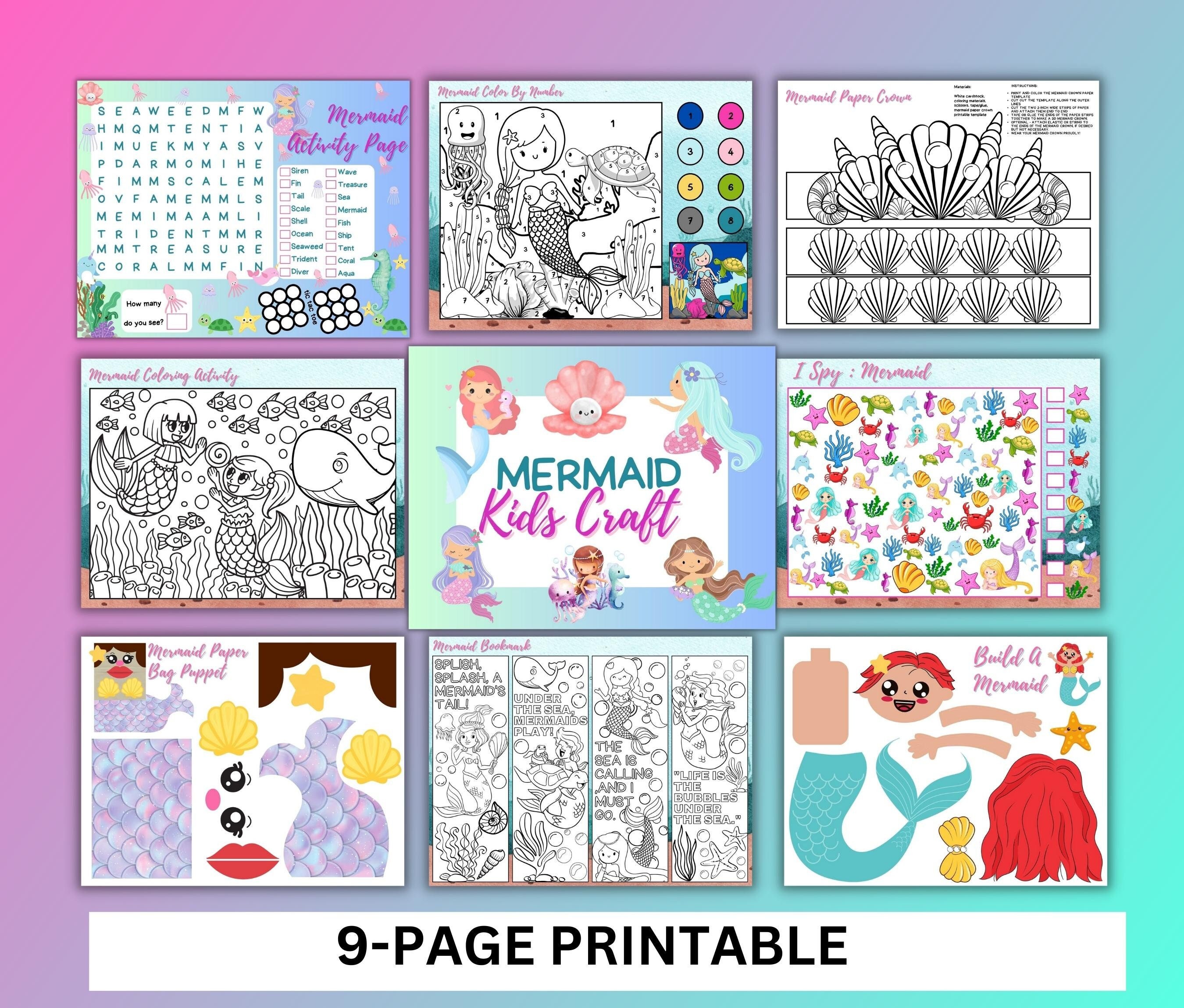 Mermaid Kid's Craft Activity Bundle/printable Pdf/9-page Kids Mermaid ...