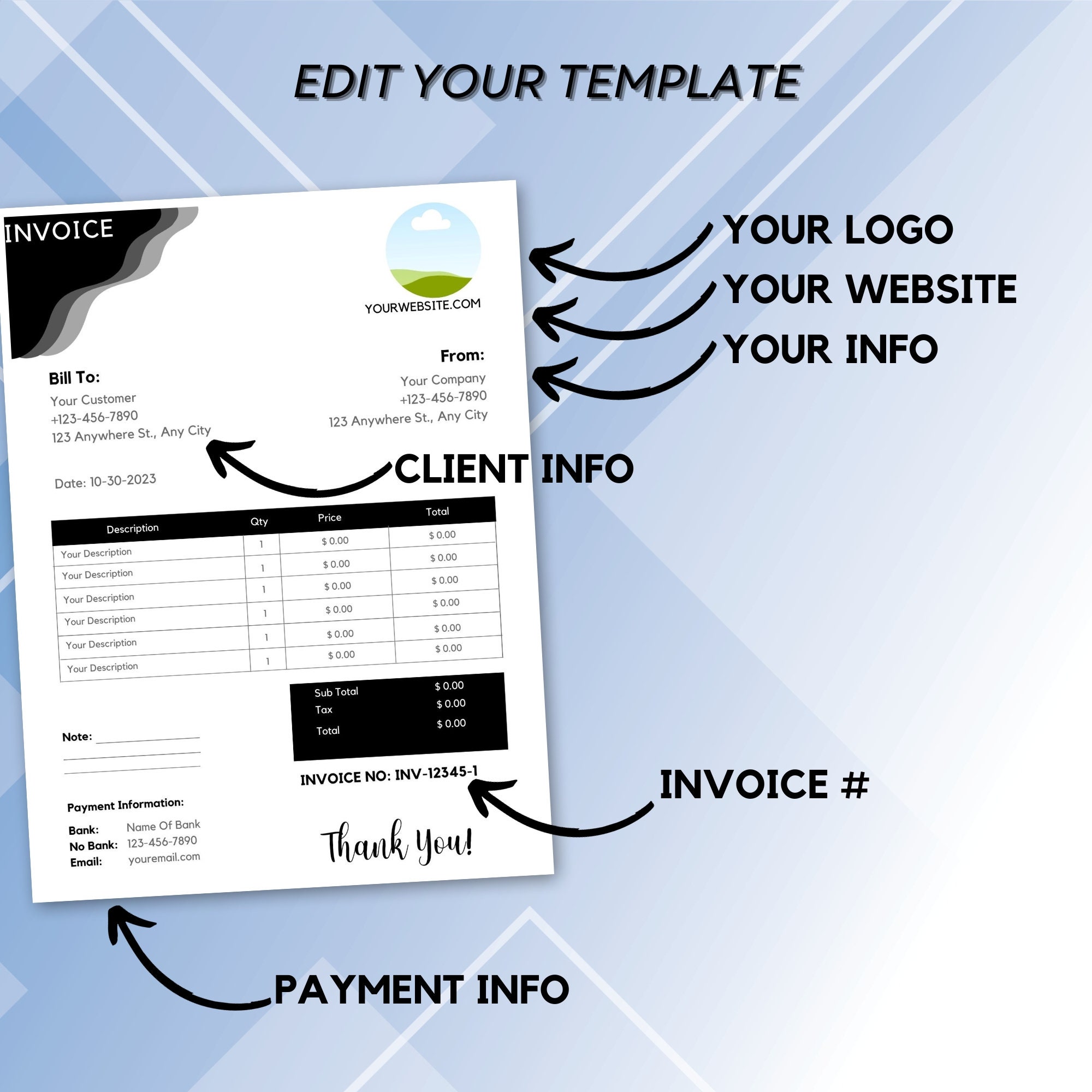 Editable Business Invoice Template/editable Canva Template/printable ...