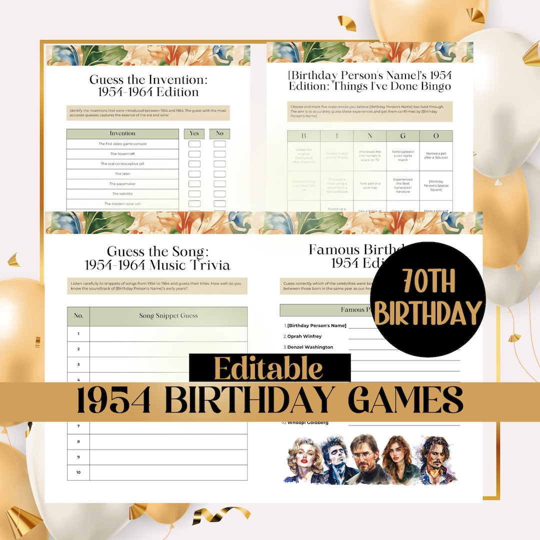 Printable 1954 Games/70th Birthday Party Games/guess the Song Game ...