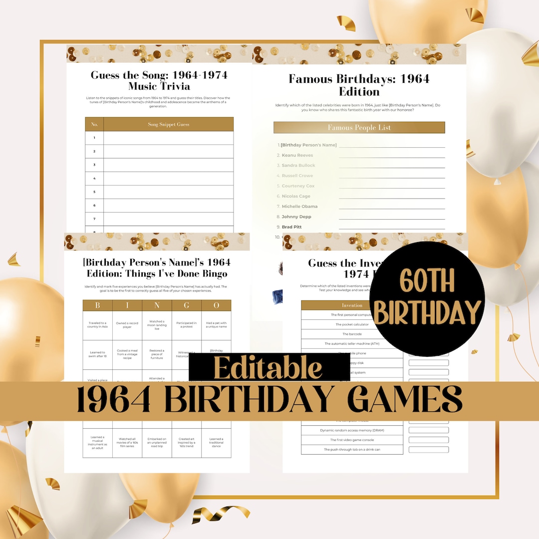 Printable 1964 Games/60th Birthday Party Games/guess the Song Game ...