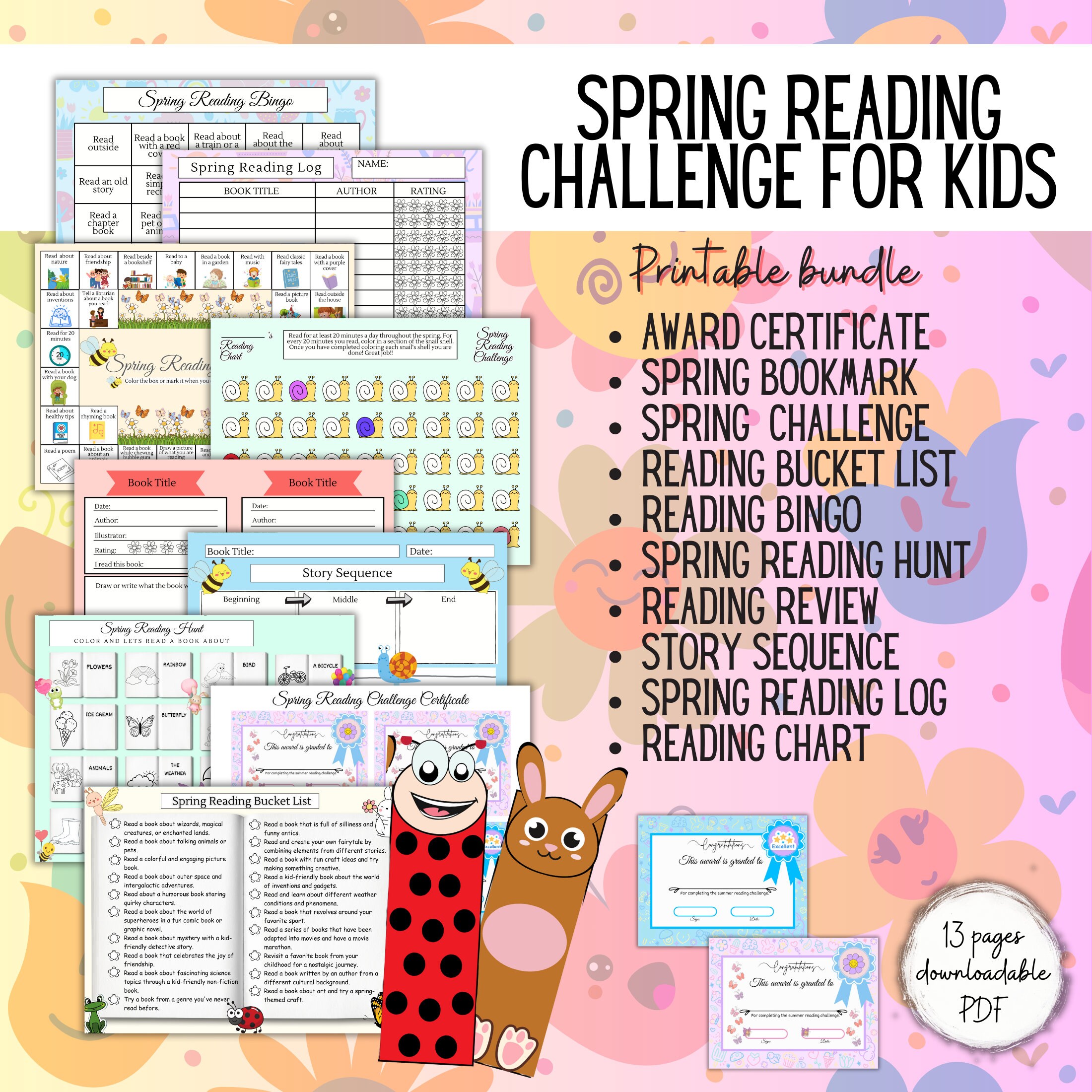 Printable Spring Reading Challenge/kids Reading Challenge/kids Reading ...
