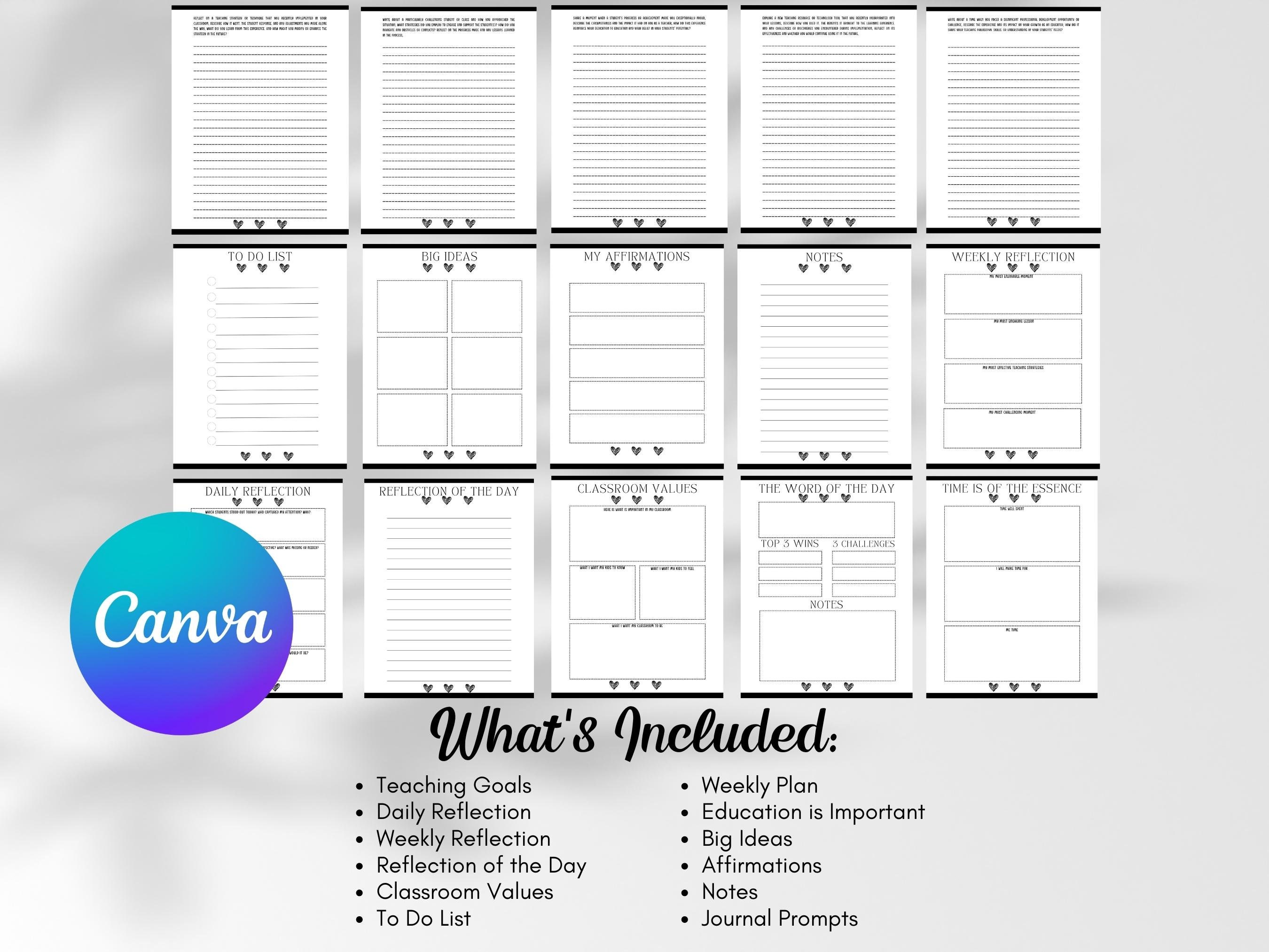 Teacher Journal Bundle Template/canva Journal Template/fully Editable ...