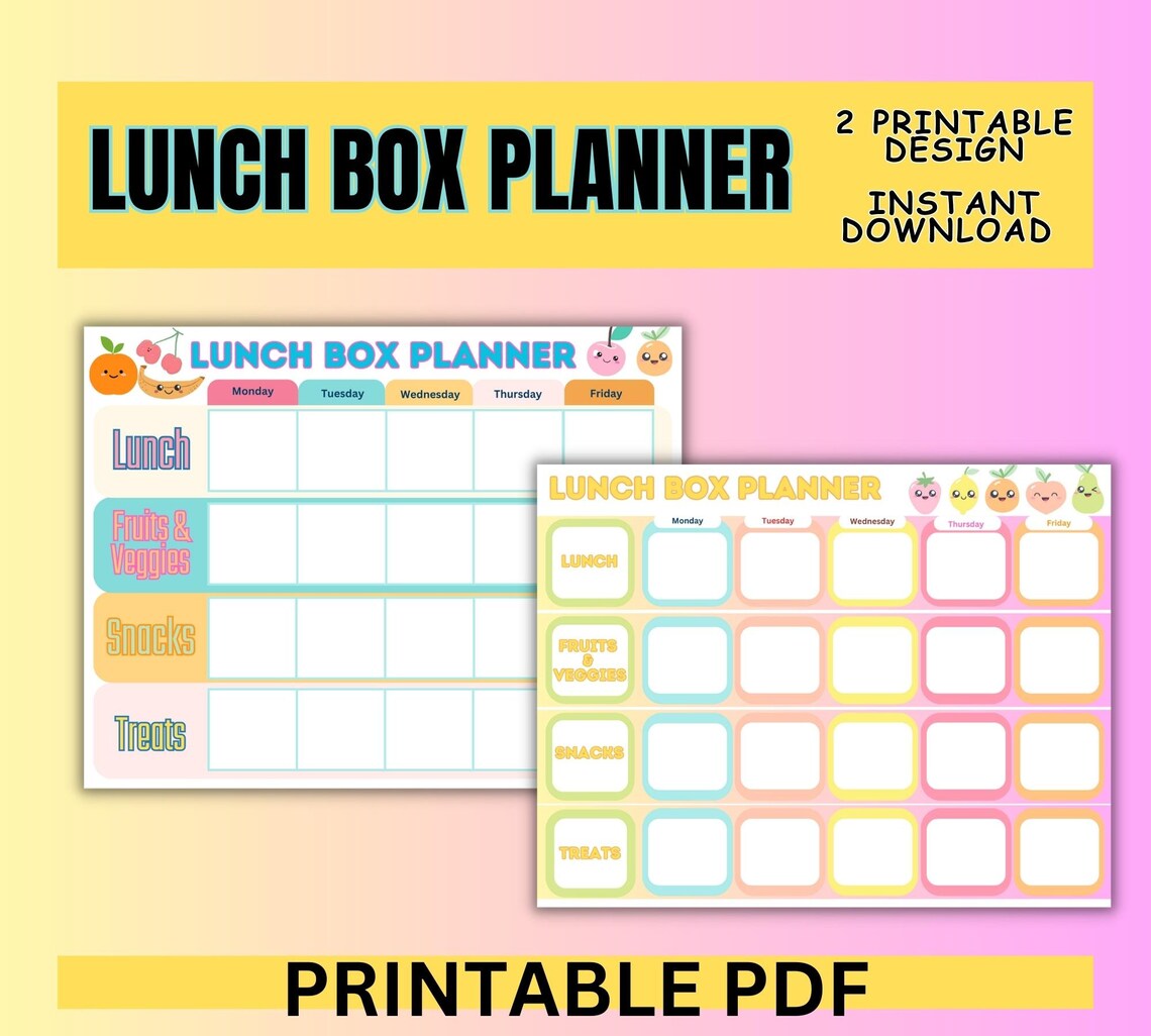 Printable Lunch Box Planner/printable Kids Lunch Menu/instant Digital ...