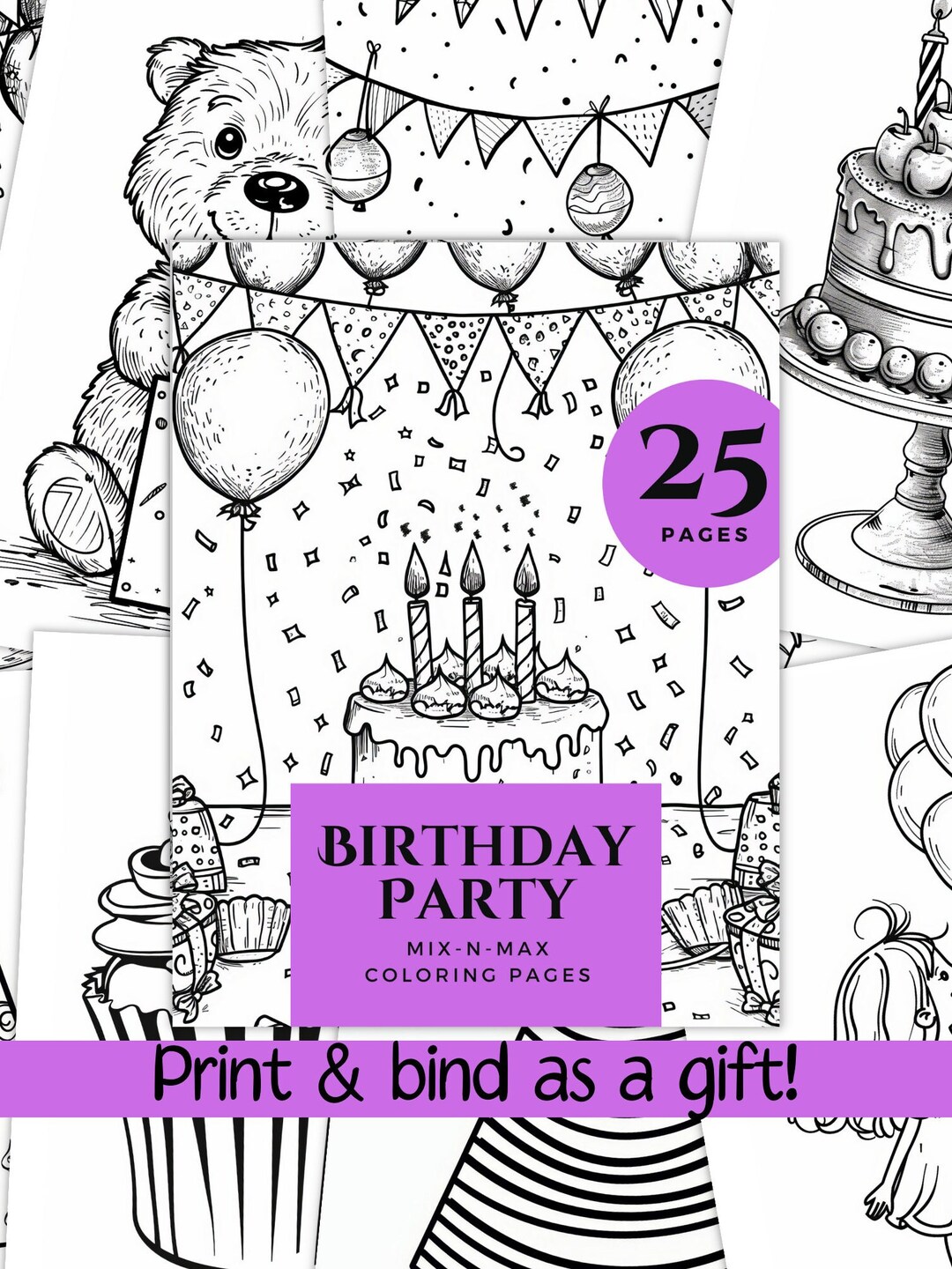 Printable Birthday Party Coloring Books/little Boy Little Girl Coloring ...