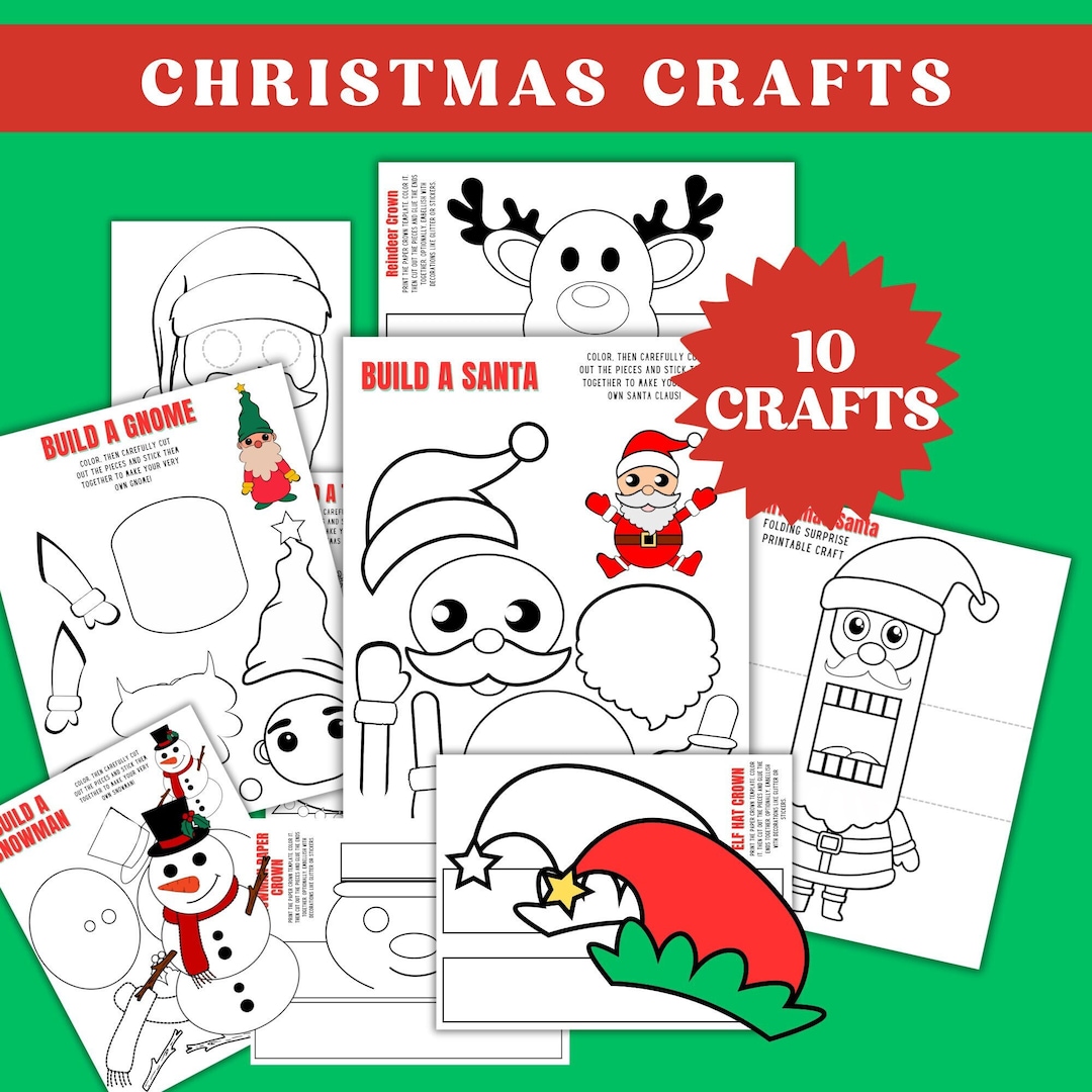 Printable Christmas Kids Crafts Bundle-build A Snowman-build A Santa ...