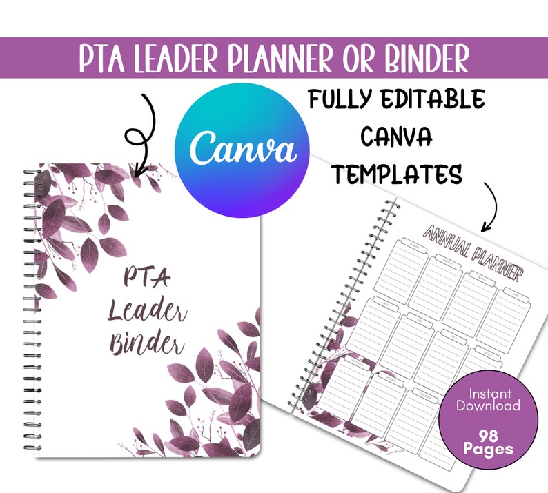 Editable Printable PTA Leader Planner/98-page Purple Floral Planner ...