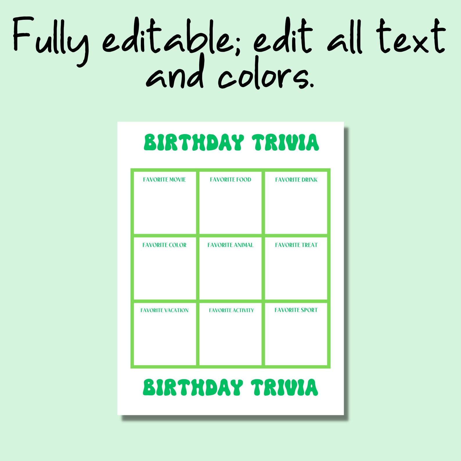 Printable Editable Birthday Trivia/printable Pdf/instant Download ...