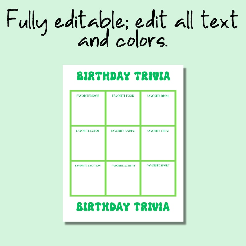 Printable Editable Birthday Trivia/printable Pdf/instant Download ...