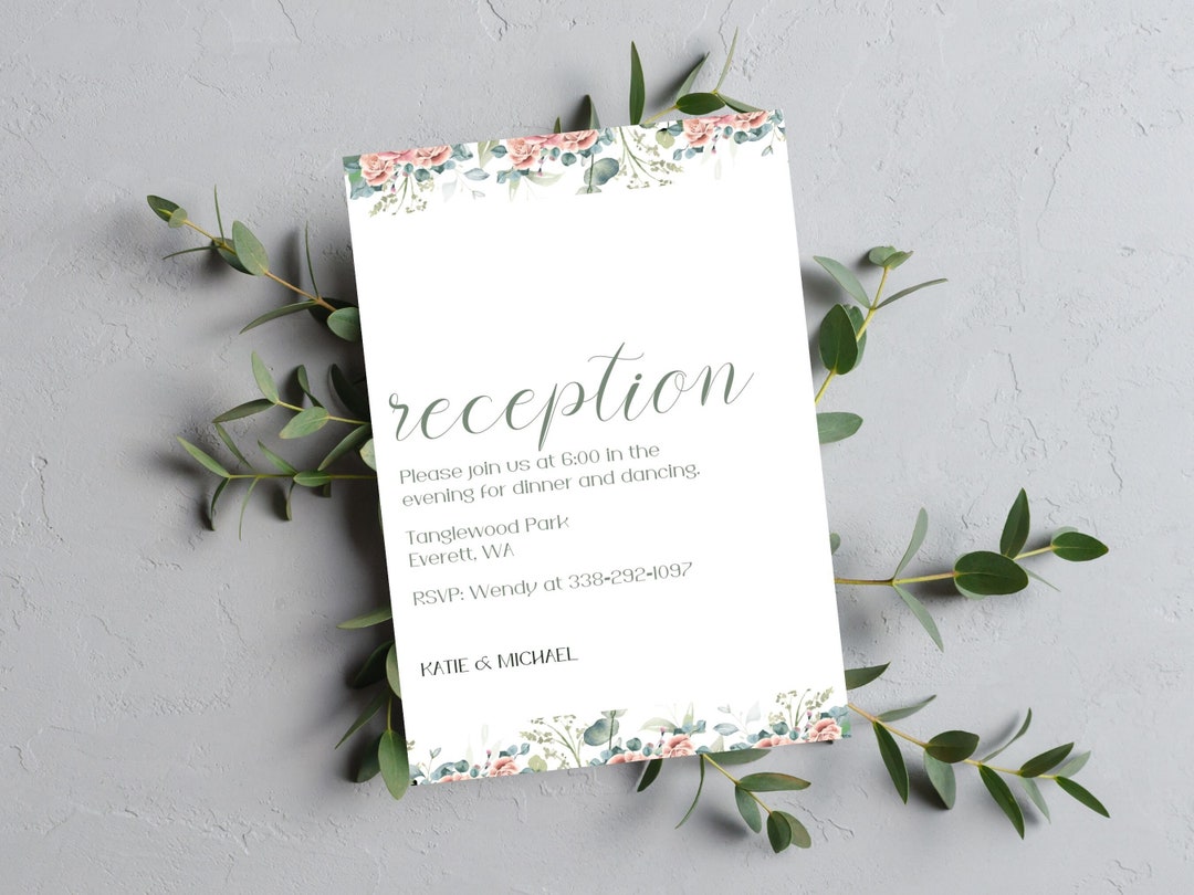 Editable Wedding Reception Card Template/pink Roses Wedding - Etsy