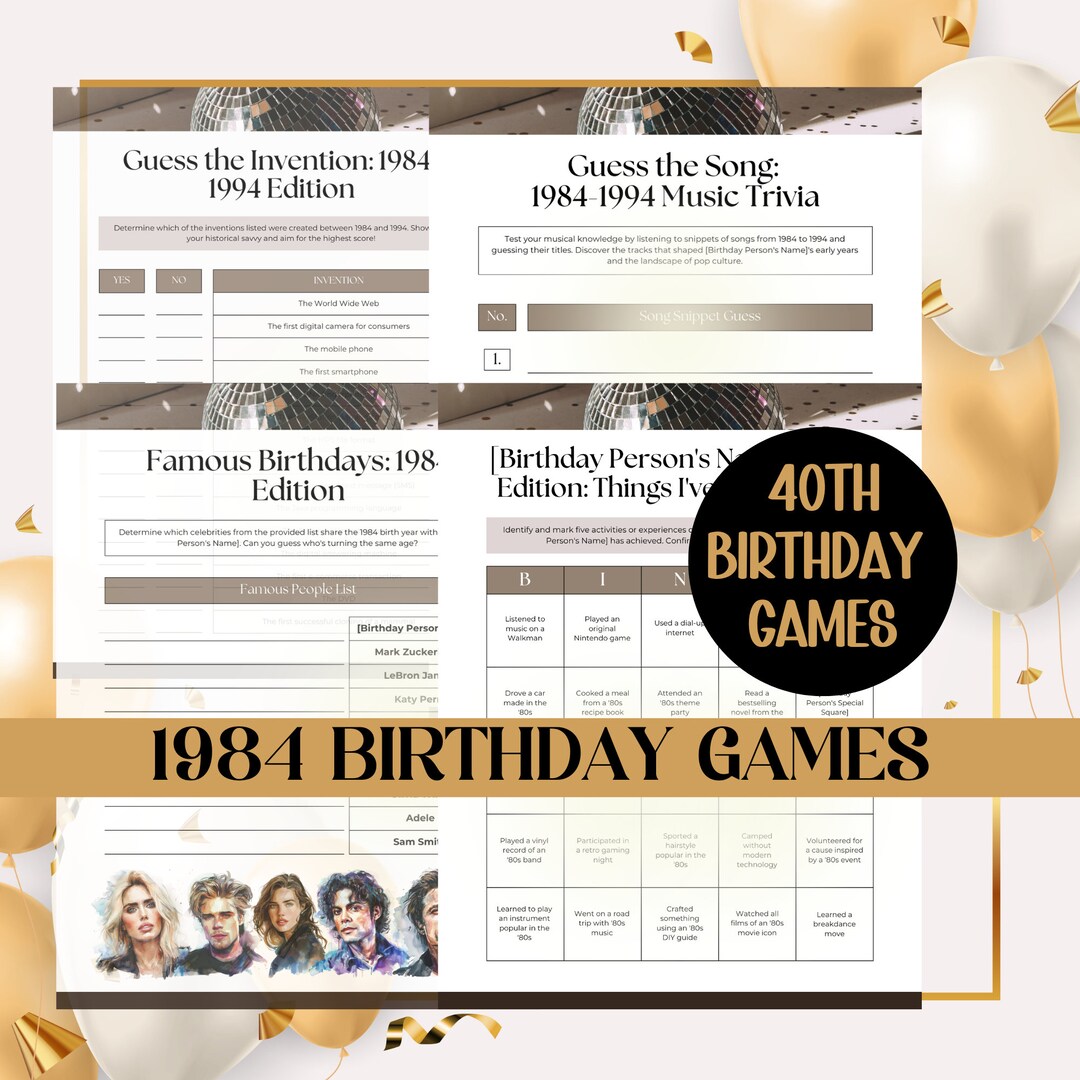 Printable 1984 Games Bundle/birthday Party Games/guess the Song Game ...