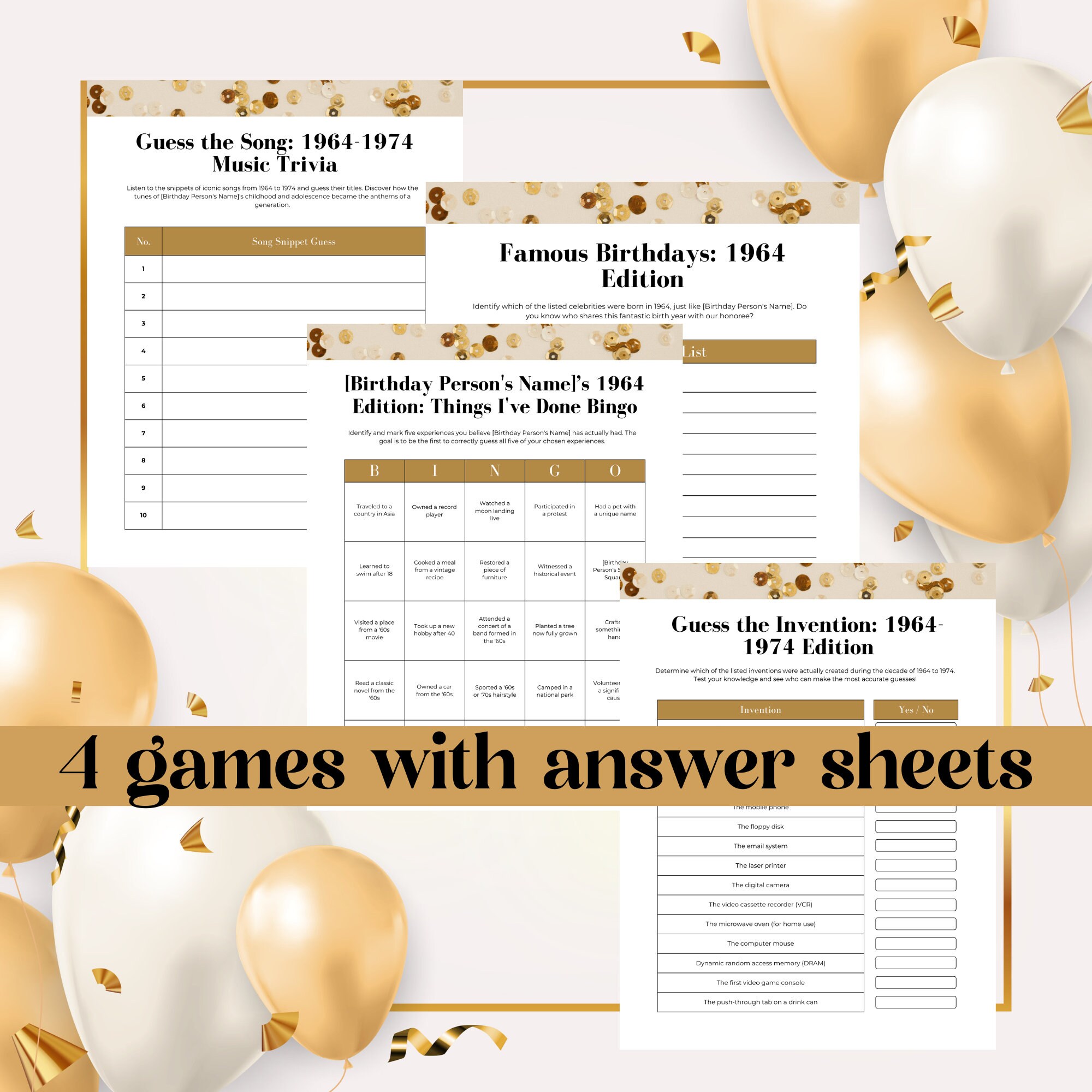 Printable 1964 Games/60th Birthday Party Games/guess the Song Game ...