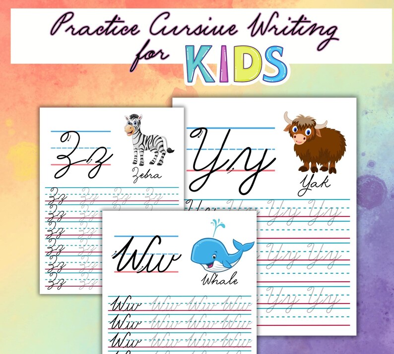 Printable Kids Cursive Practice/printable Pdf/27-page Workbook/instant ...