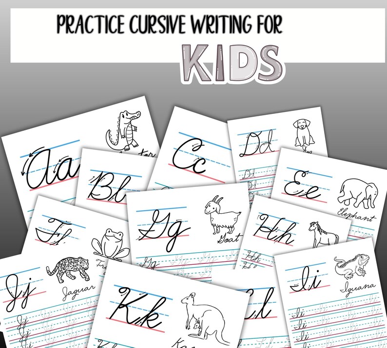 Printable Kids Cursive Practice/printable Pdf/27-page Workbook/instant Download Digital Kids ...