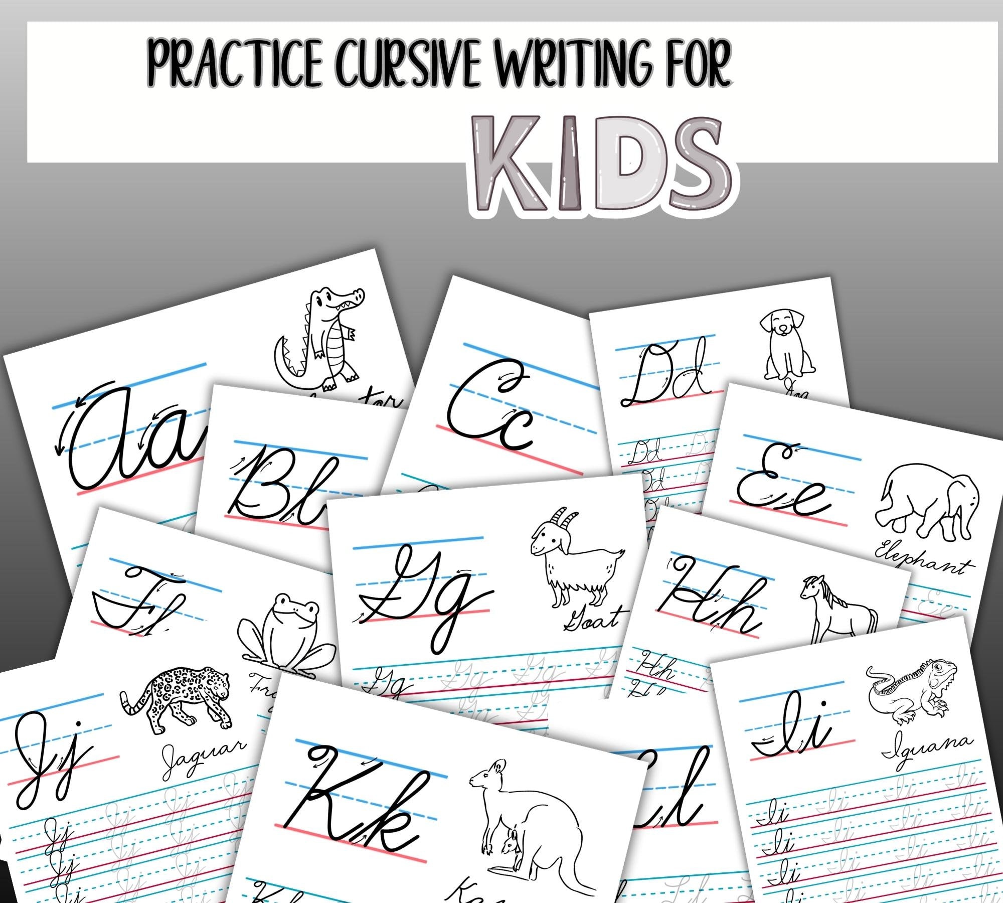 Printable Kids Cursive Practice/printable Pdf/27-page Workbook/instant ...
