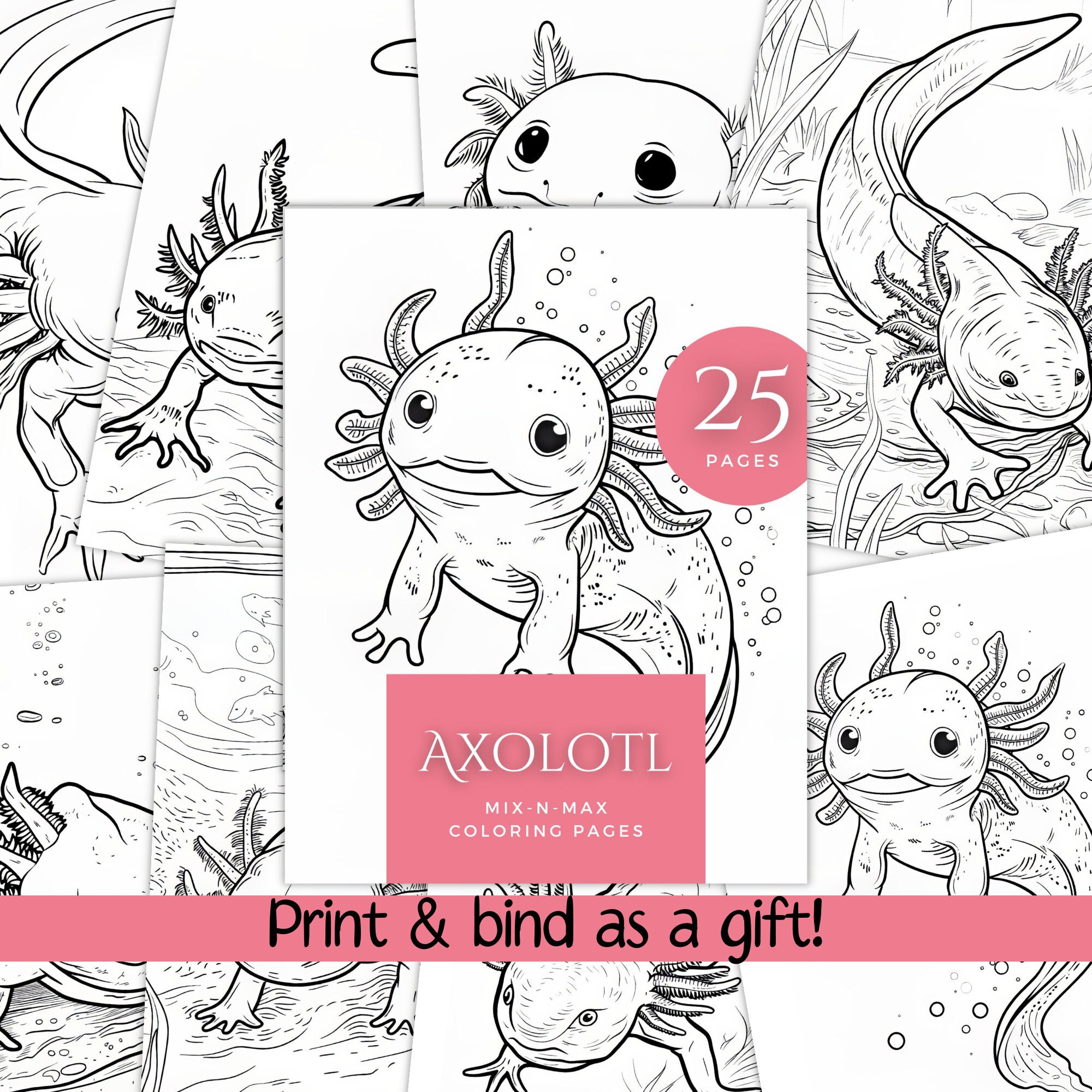 Printable Axolotl Coloring Book Pages/fresh Water Amphibian Coloring ...