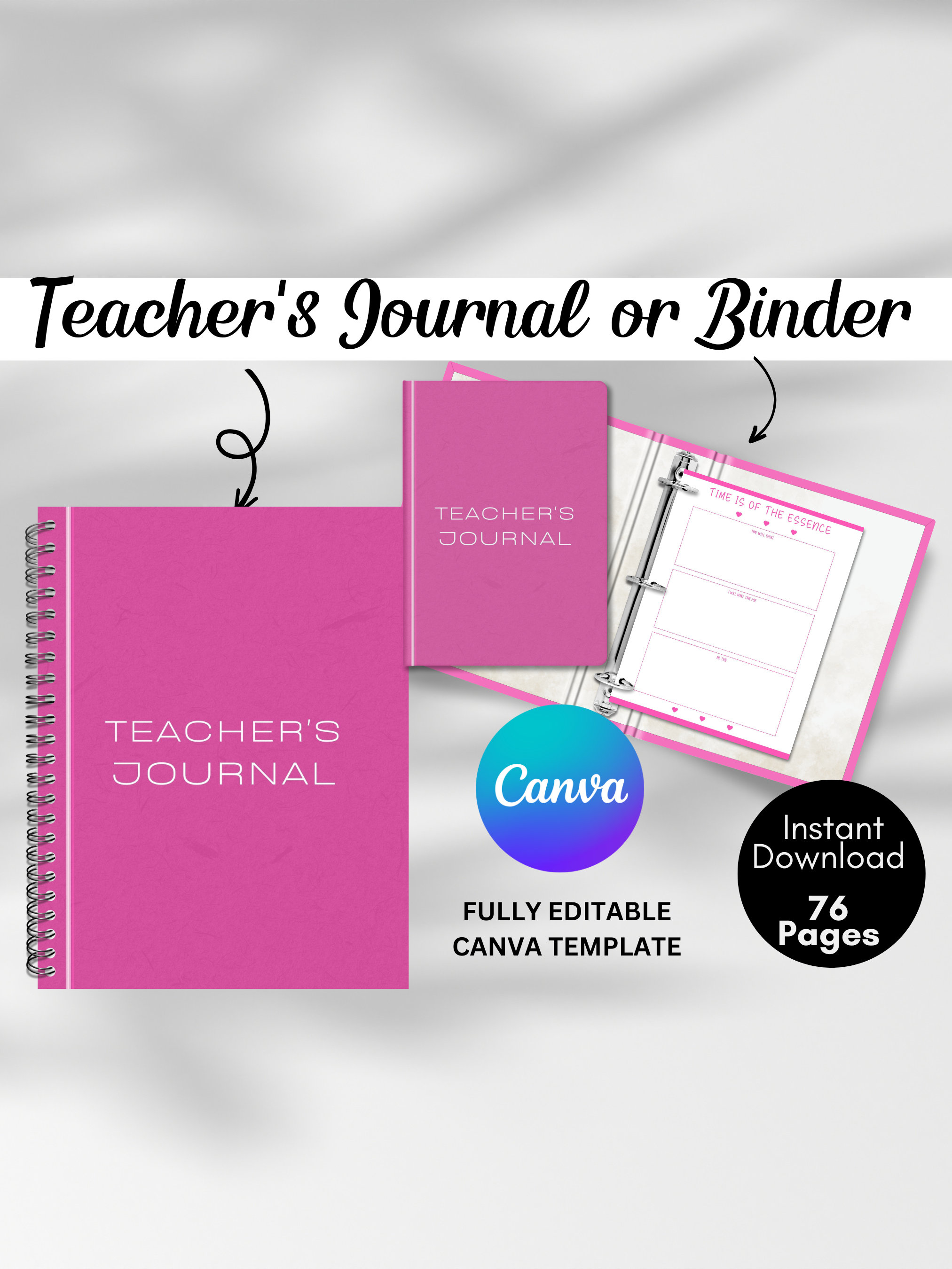 Teacher Journal Bundle Template/canva Planner Template/fully Editable ...