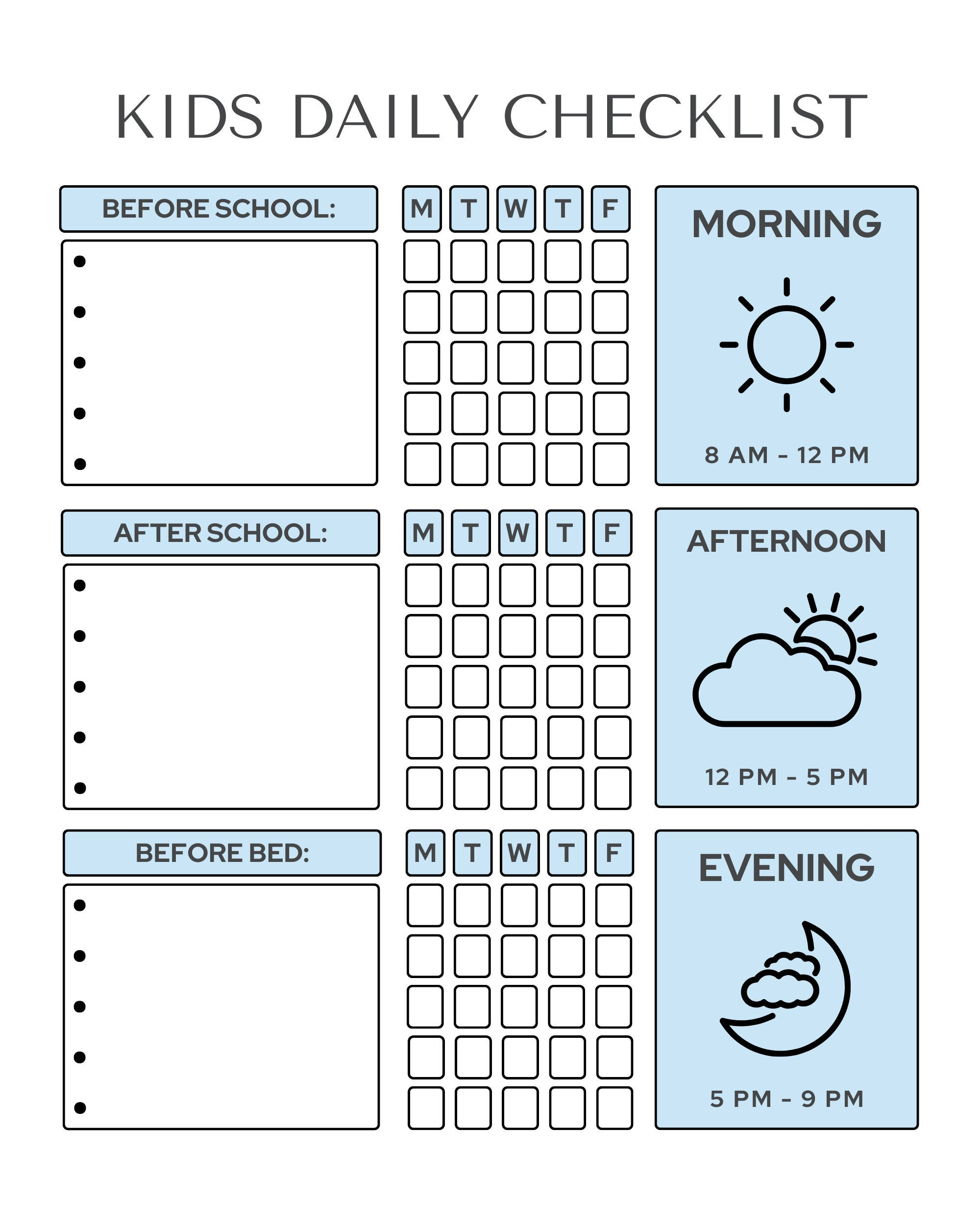 Printable Kids Daily Checklist/printable Pdf/instant Digital Download ...