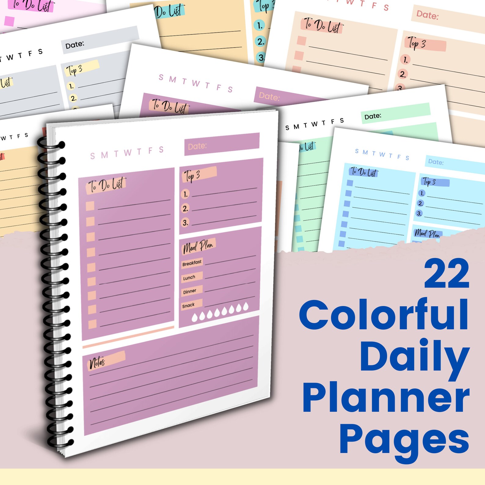 Printable Planner Pages/22 Colorful Planner Pages/meal Plan/to Do List ...