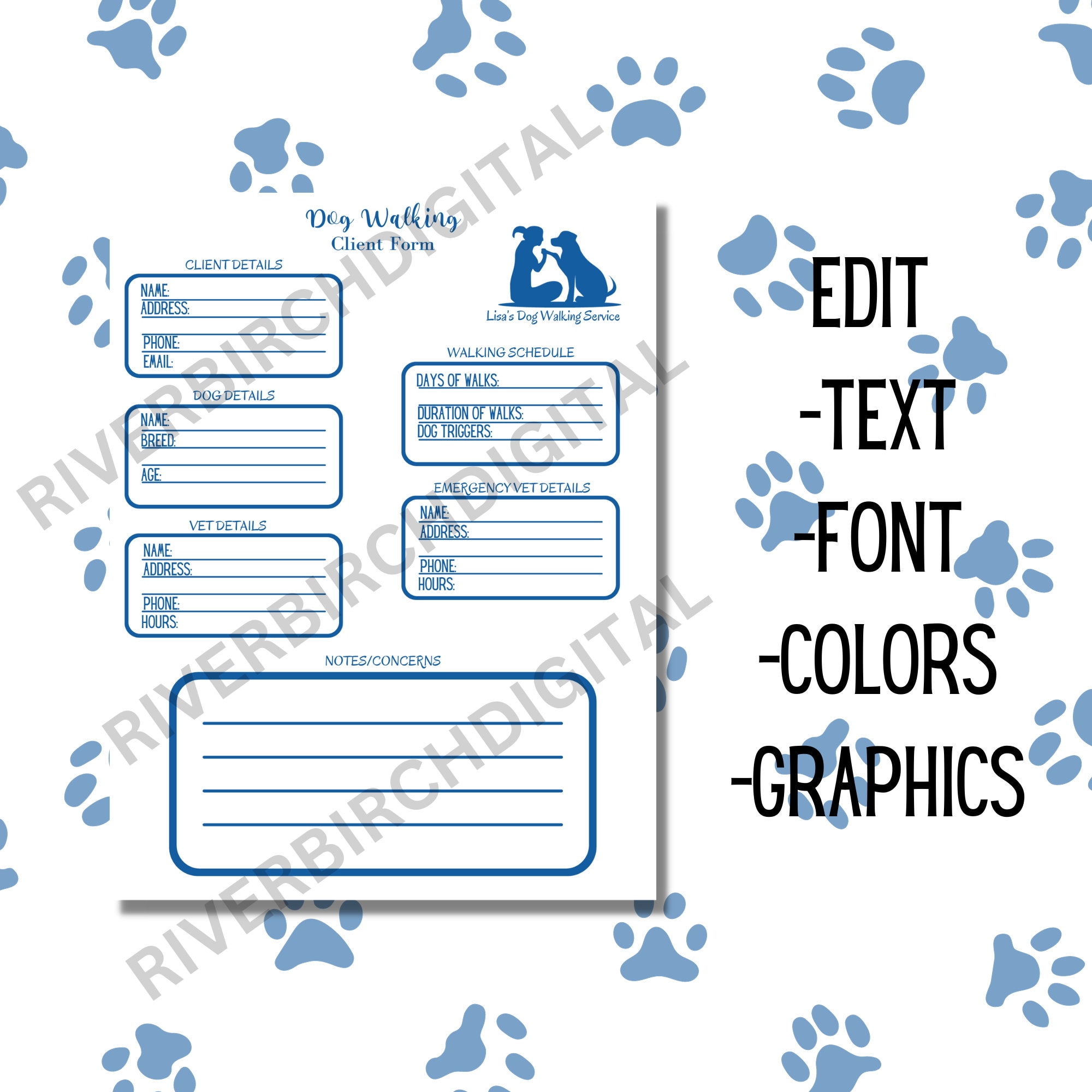 Editable Dog Walking Client Form Template-printable Dog Walker Form ...