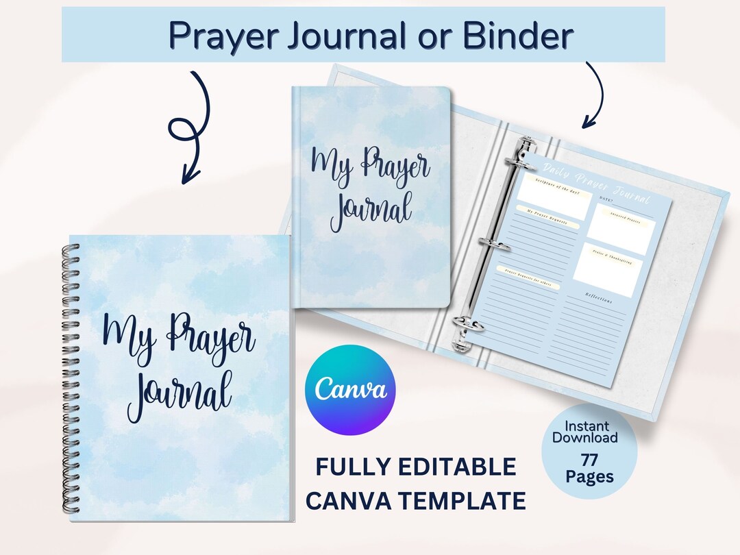 Prayer Journal Bundle Template/canva Journal Template/fully Editable ...