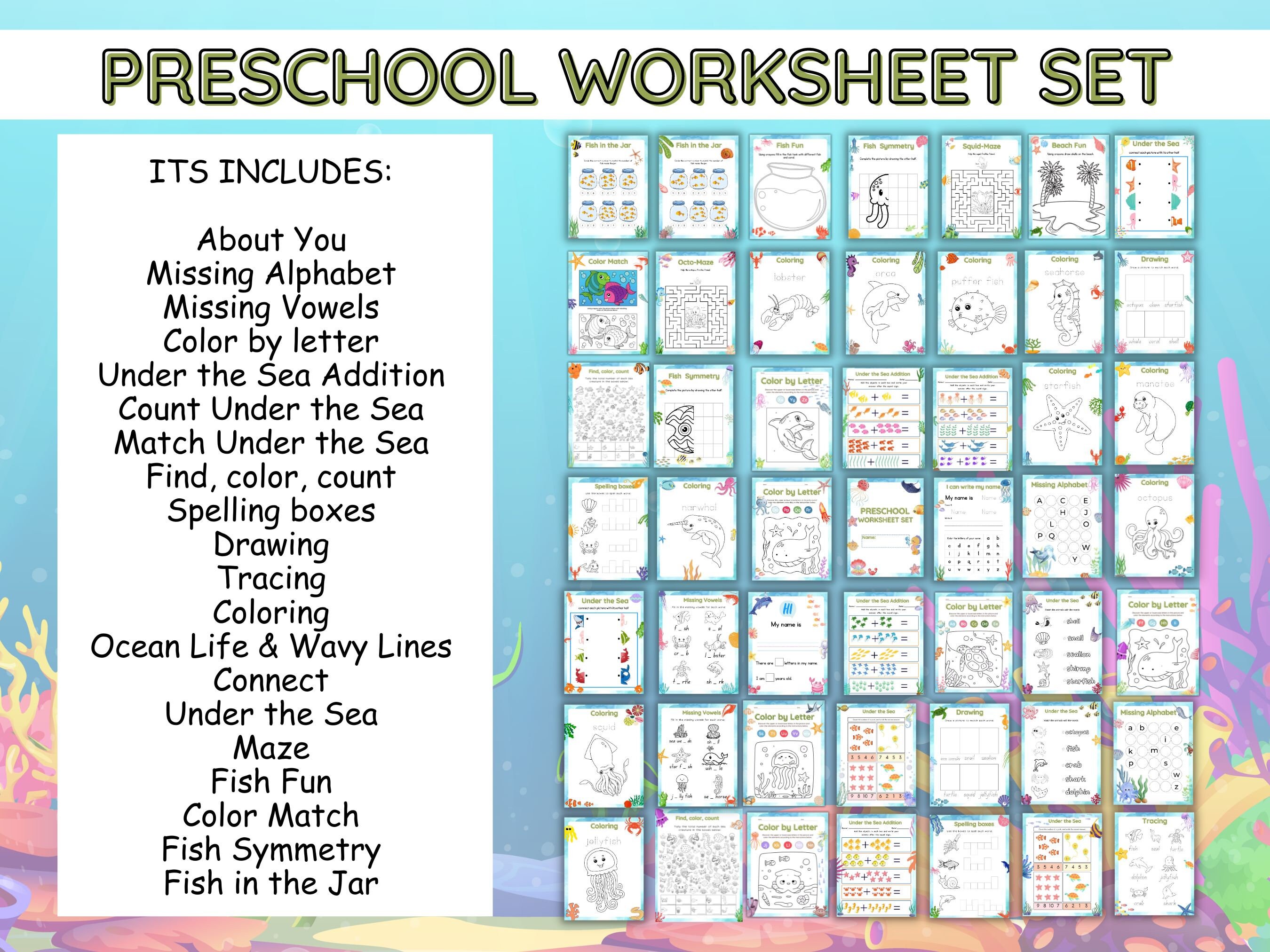 Printable Preschool Worksheets Bundle/under the Sea Preschool Pages ...