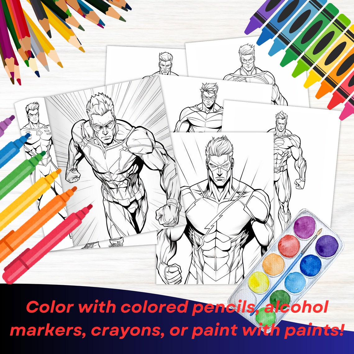 Printable Super Heroes Coloring Book Pages/adult and Kids Coloring ...