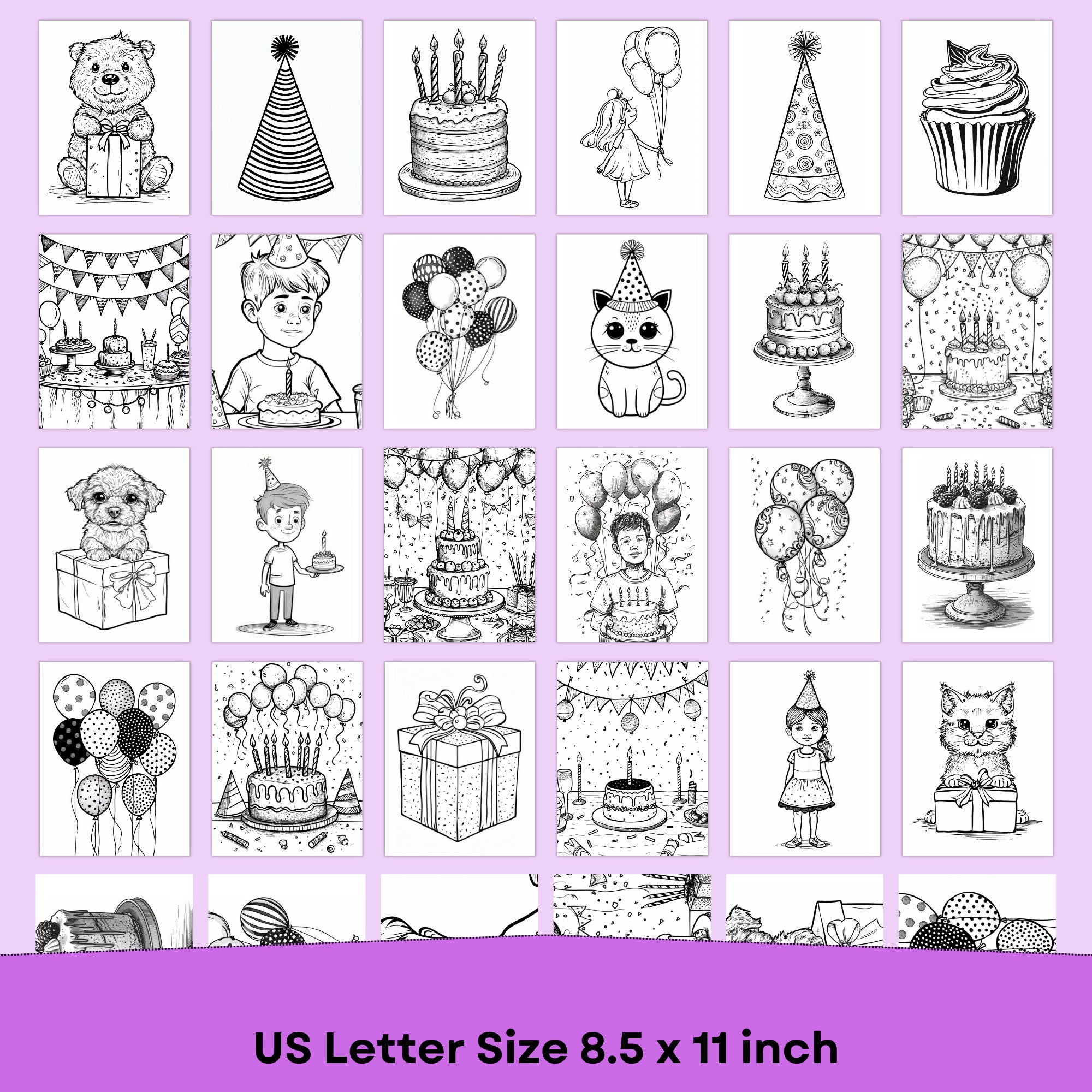 Printable Birthday Party Coloring Books/little Boy Little Girl Coloring ...