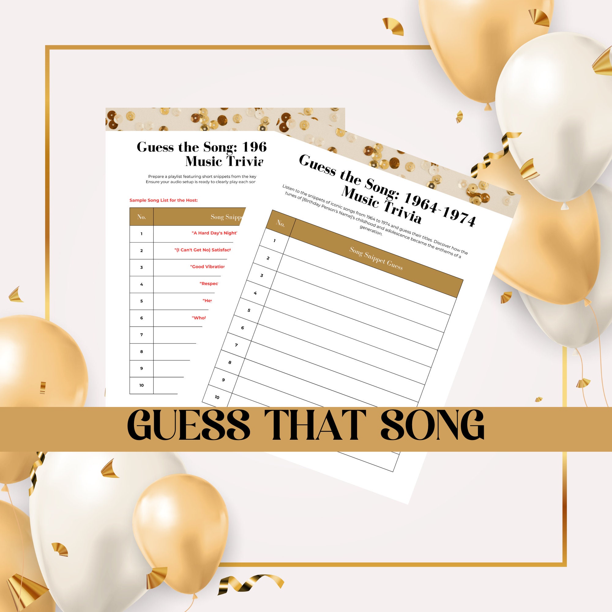 Printable 1964 Games/60th Birthday Party Games/guess the Song Game ...