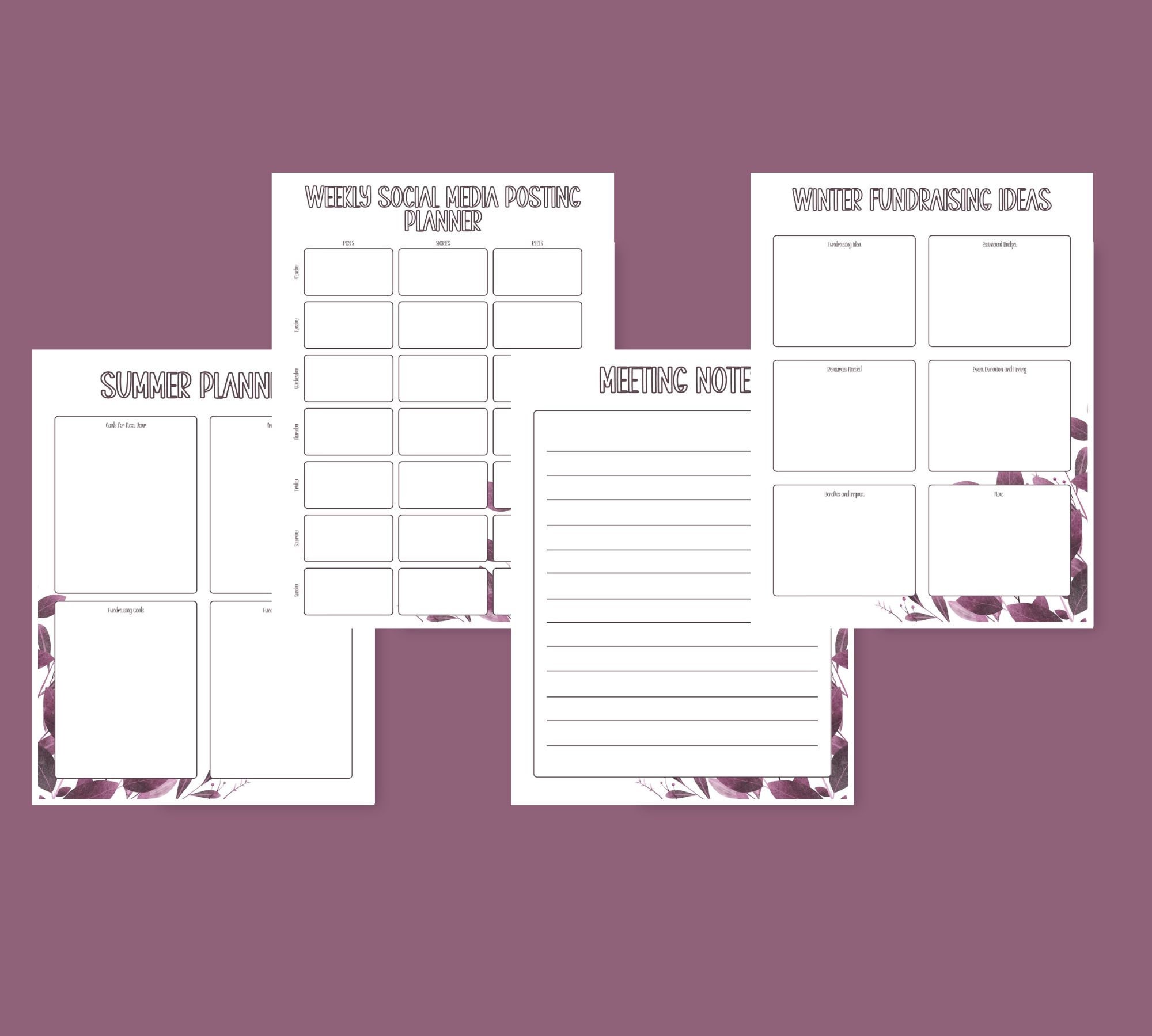 Editable Printable PTA Leader Planner/98-page Purple Floral Planner ...
