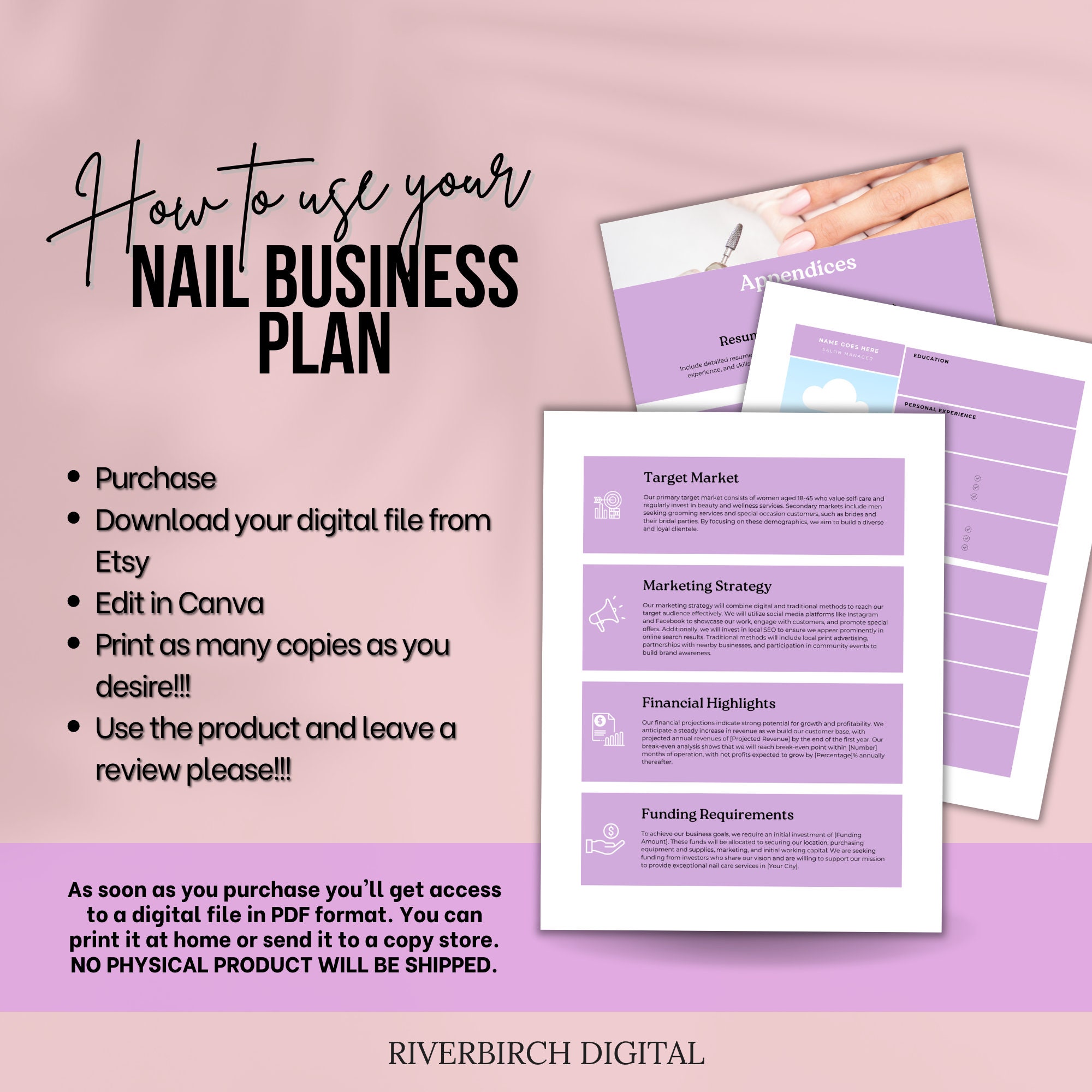 EDITABLE Printable Nail Business Plan Template/editable Worksheets PDF ...
