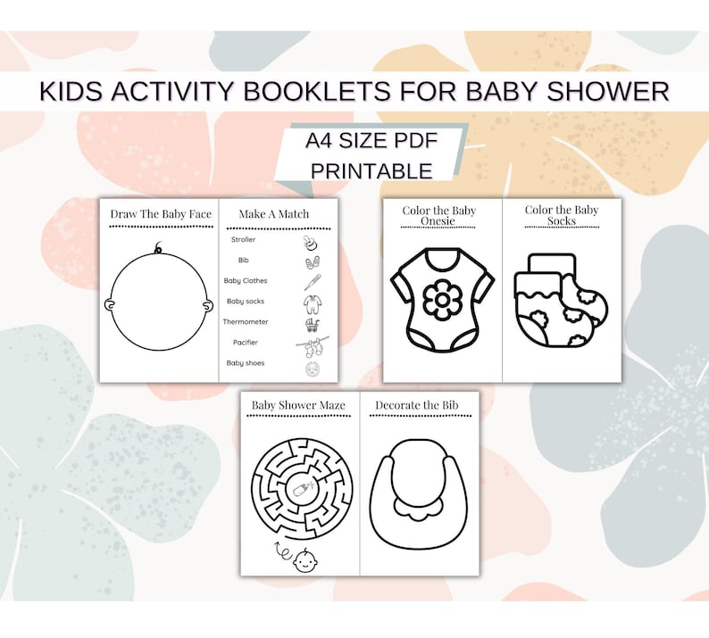 Printable Kids Activity Booklet/kids Baby Shower Activity Booklet/games ...