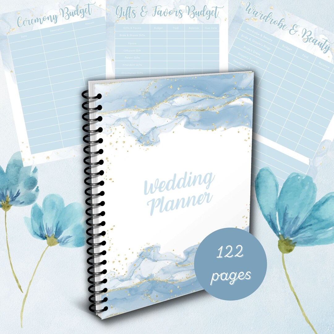 Printable Wedding Planner Bundle/122-page Blue & Gold Wedding Planner ...