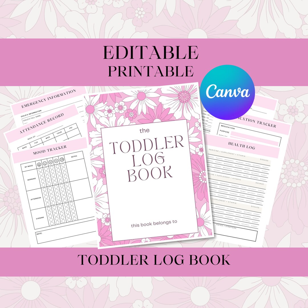 Editable Toddler Log Book/23-page Printable Toddler Record Book/pink ...