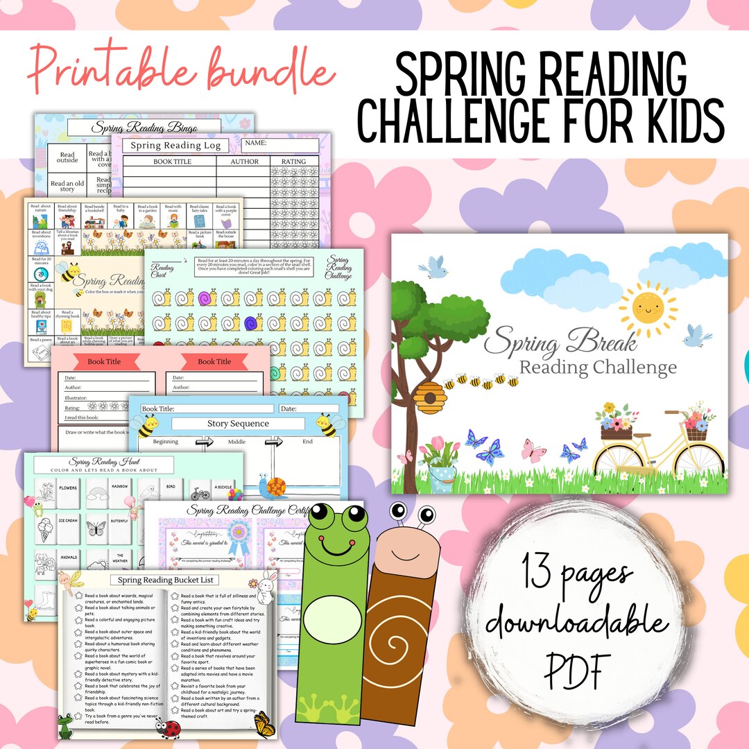 Printable Spring Reading Challenge/kids Reading Challenge/kids Reading ...