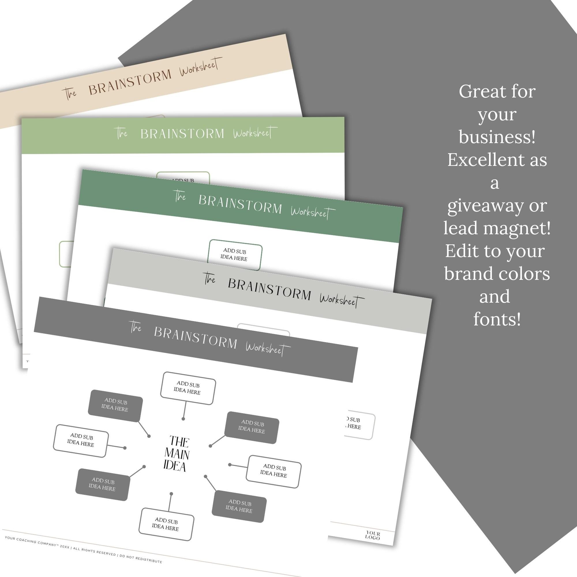 Editable Brainstorm Worksheet Templates/fully Editable Canva Template ...