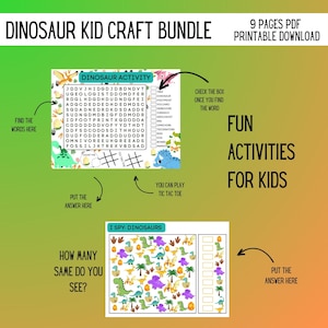 Dinosaur Kid's Craft Activity Bundle/printable Pdf/9-page Kids Dinosaur ...