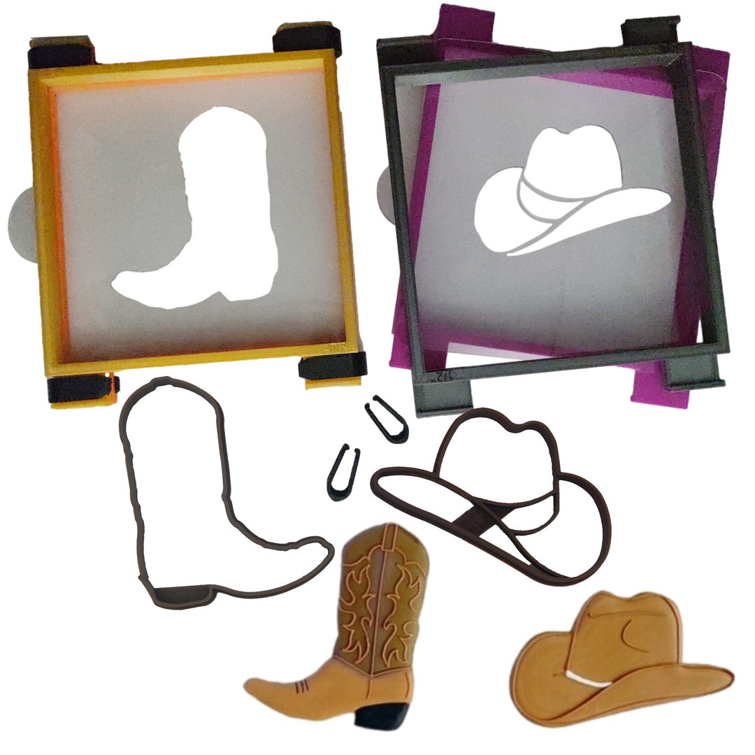 COWBOY COOKIE CUTTERS Boot and Hat Cookie Cutters With Stencils and Set ...