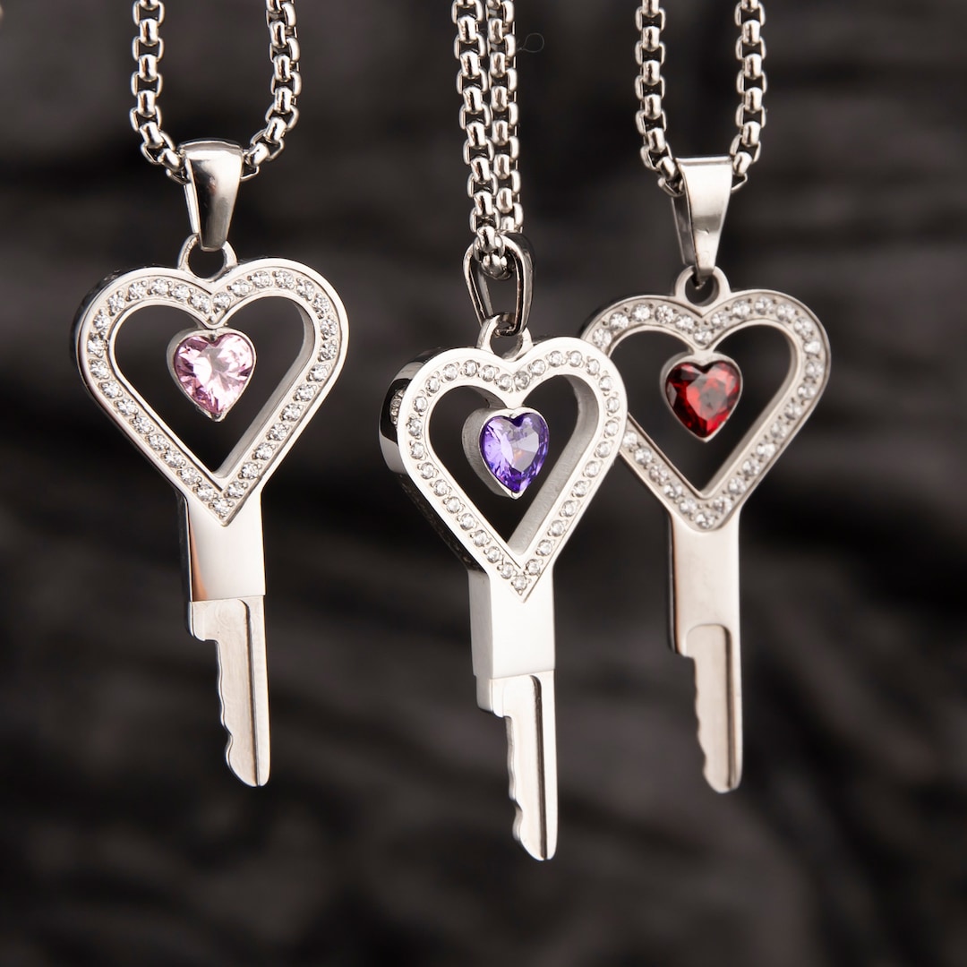 MATURE Exquisite Heart-shaped Chastity Key Necklace With Gemstones ...
