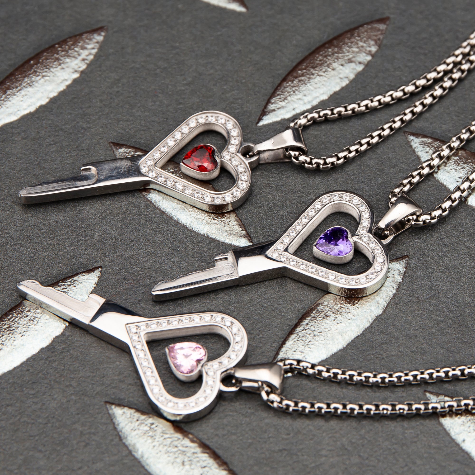 Gemstone Heart Key Necklace: Silver, Gold, Rose Gold - Etsy