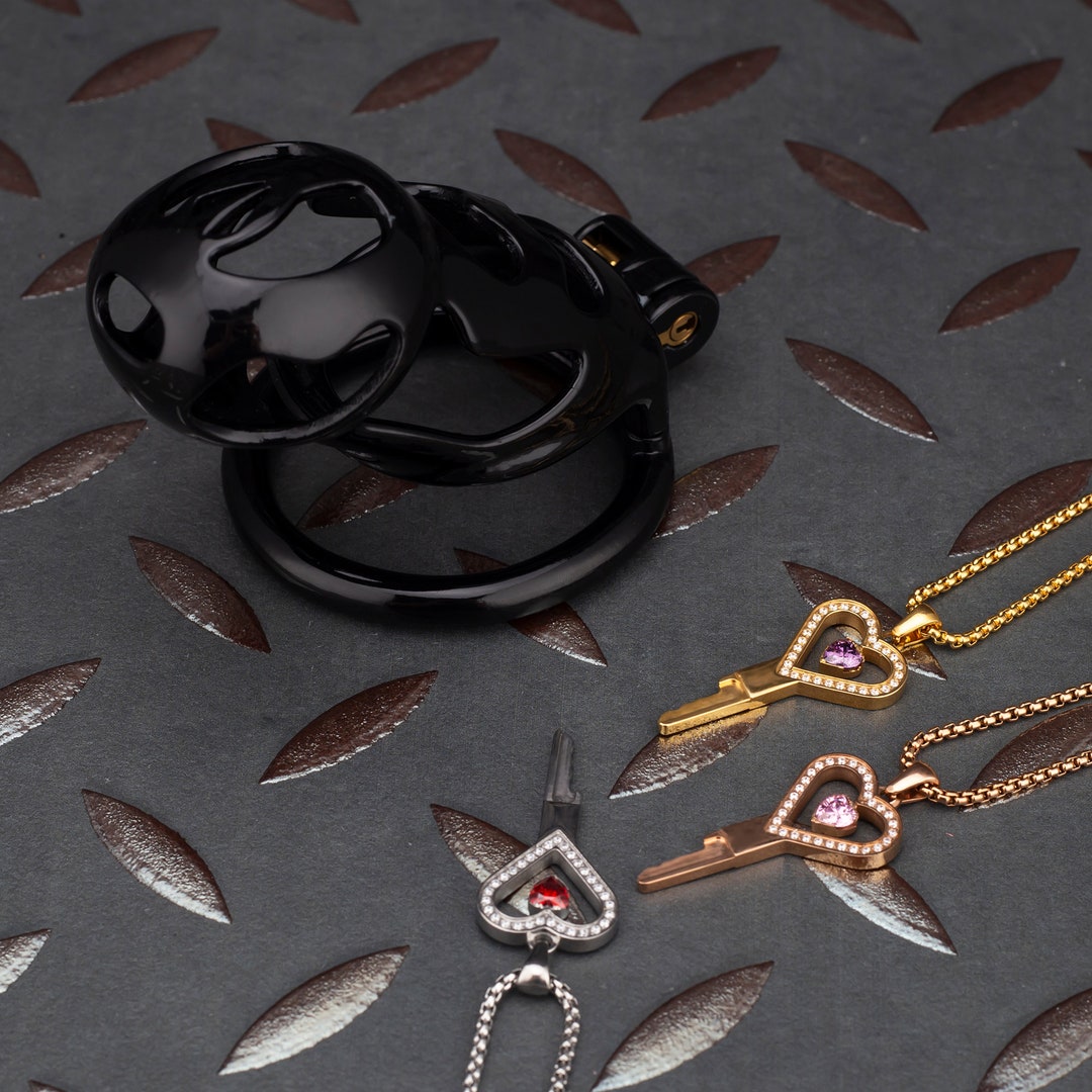 MATURE Black Chastity Cage and Gem Key Heart-shaped Necklace - Etsy Canada