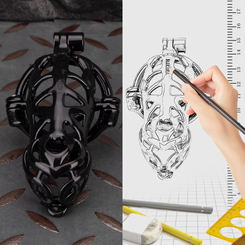 Mature Black 3d Printed Cock Cage Traction Chain Clear Chastity Cage