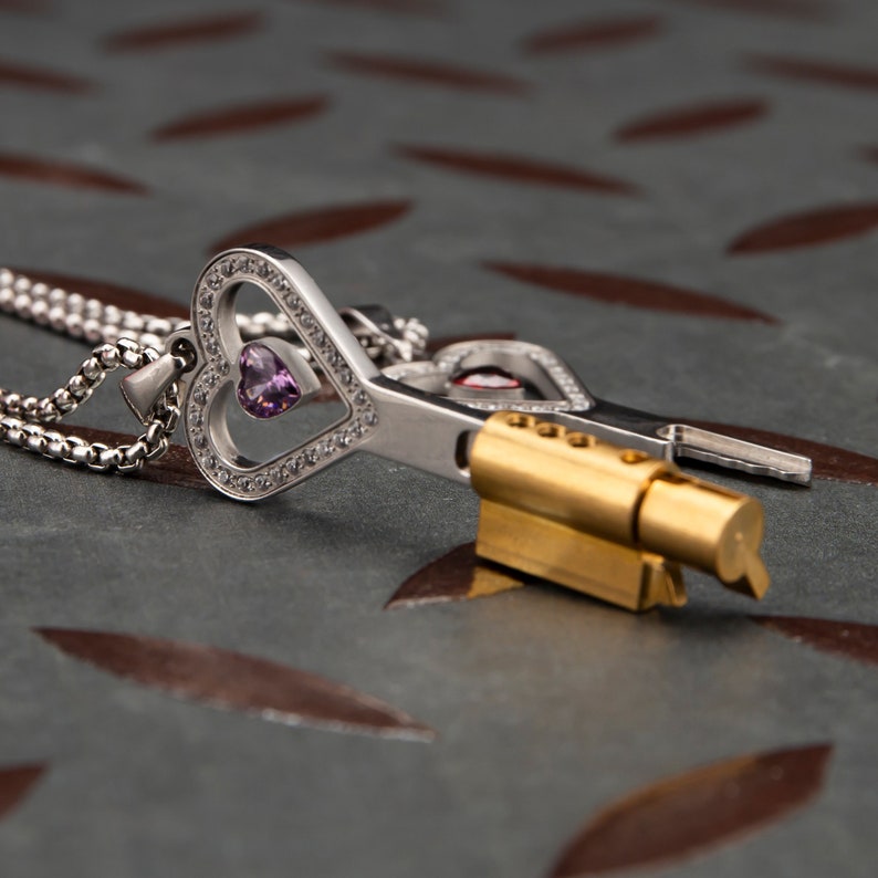 Gemstone Heart Key Necklace: Silver, Gold, Rose Gold - Etsy