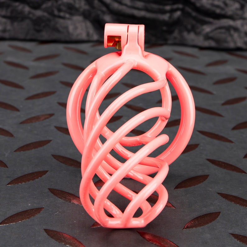 MATURE Pink Resin Chastity Cage Curved Ring Plastic Sissy Chastity ...