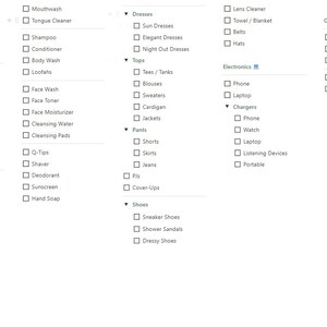 Packing List Basic Notion Template - Etsy