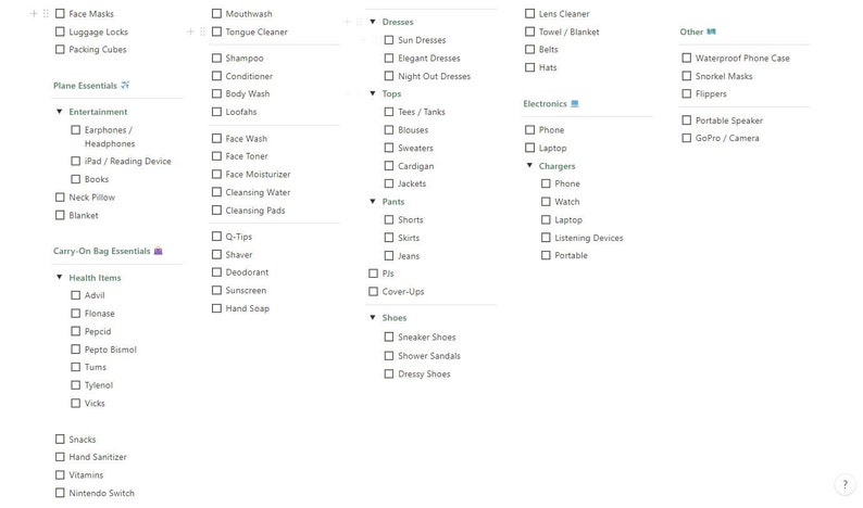 Packing List Basic Notion Template - Etsy