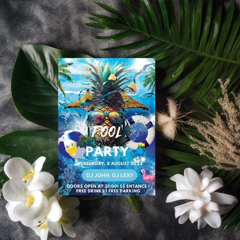 Summer Pool Party Flyer, DIY Flyer Template Design, Pool Party Invite ...